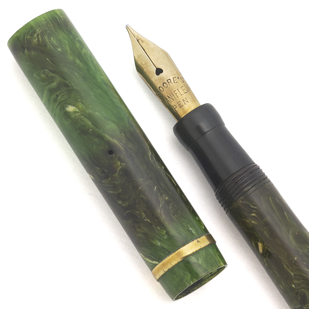 Moore 72 Ringtop Fountain Pen (1920s) - Jade w GT, Lever Filler, 14k Mani-Flex Extra Fine Nib ...